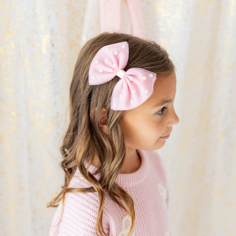 Sweet Wink - Tulle Bow Clip - Pretty Pearl – Love Bug Baby
