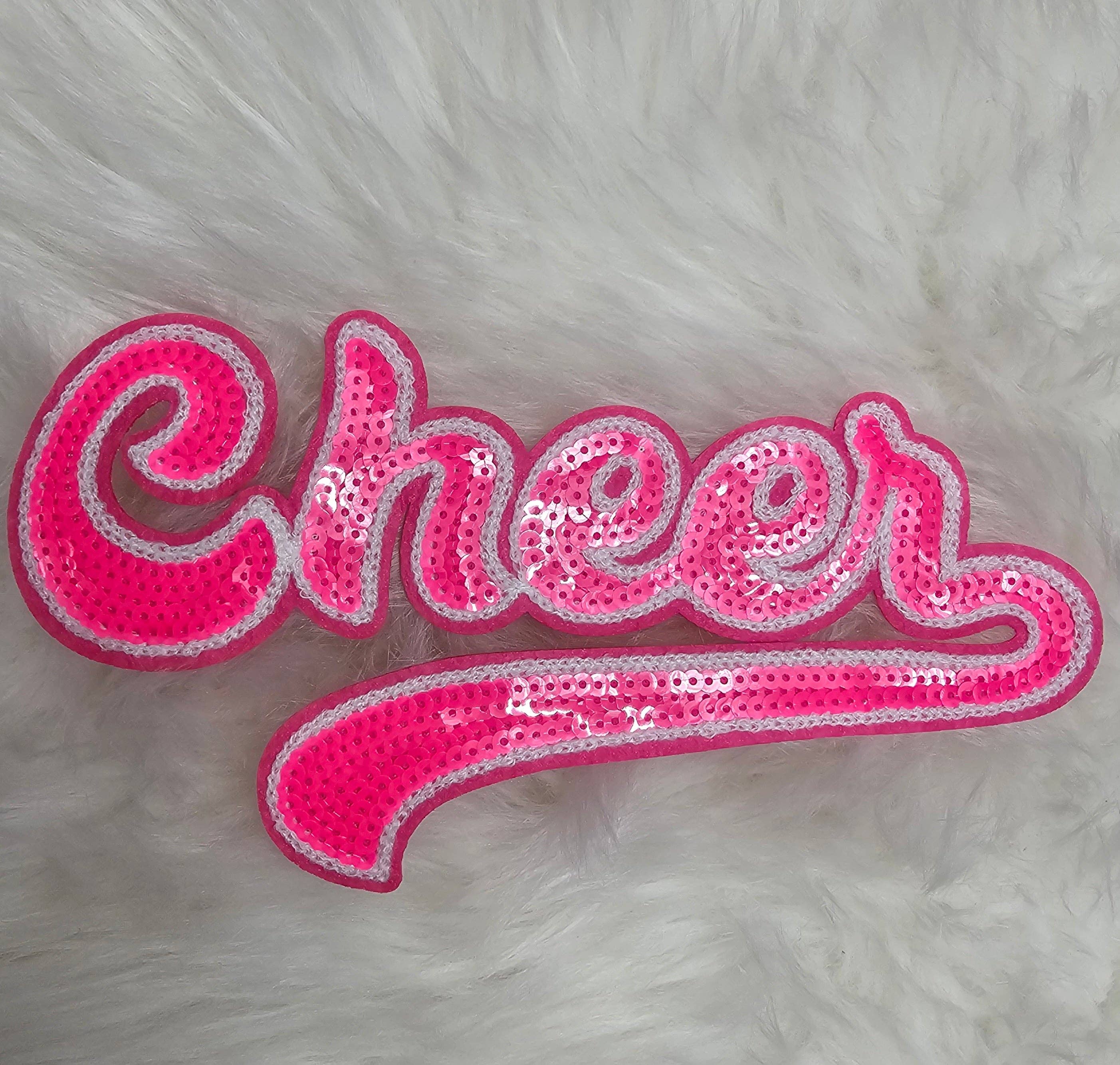 Sequin and Felt Iron-on Patch - Large Pink Cursive Cheer – Love Bug Baby